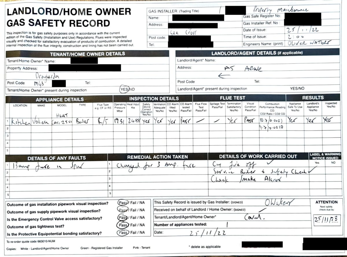 Gas safety certificate – Land Tax Advice